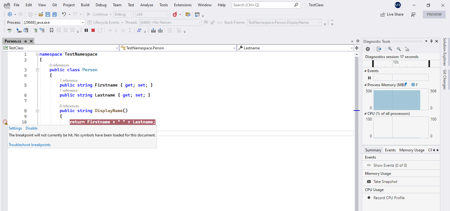 Debugging .NET code called from Java